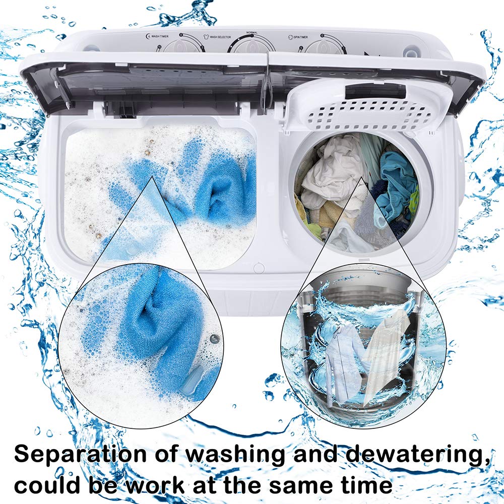 Winado Portable Washing Machine 14.3 Lbs, Compact Mini Washer Machine & Dryer Combo, Small Twin Tub Washer with Spin Cycle for College Rooms, Apartments, Dorms, RV' s