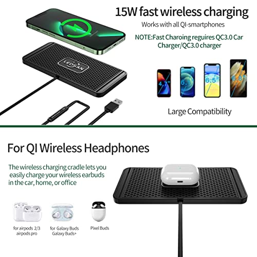 Wireless Charger,LEOSAN Wireless car Charger Charging pad 15w Non Slip qi Fast Charger for car Wireless Phone Charger for Android for iPhone 11/12/13/14 Pro Max Xs,Samsung Galaxy S20, S10+ Note 9,LG