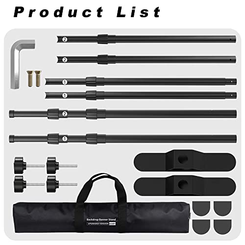 8'x8' Heavy Duty Backdrop Banner Stand,with Thicker Professional Large Telescopic Connecting Pipe,Fit Trade Show and Display Booth Exhibitor Background,with Carrying Bag(Black)