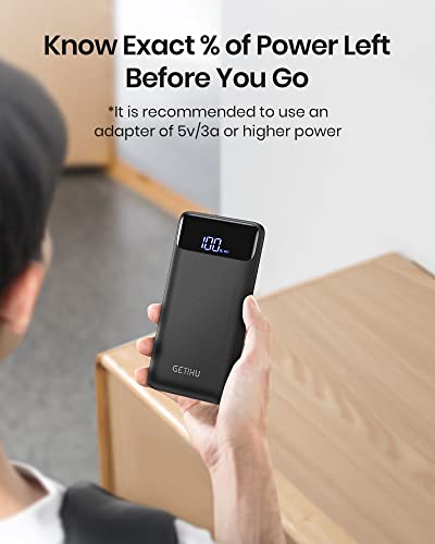 GETIHU Portable Charger, 3A High Speed 10000mAh LED Display USB C Power Bank, Tri-outputs Battery Pack with Flashlight Compatible with iPhone 14 13 12 11 Pro Samsung S22 Google LG iPad [2023 Upgraded]