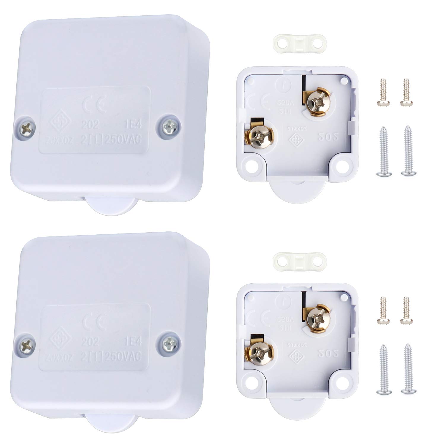 Helunsi Cabinet Door Lamp Switch, 2 Pack Door Switches for Closet Light, ON Off Normally Closed Wardrobe Touch Activated Switch, for Open Close Sliding Pressure Doors Drawers Automatic Switch - White