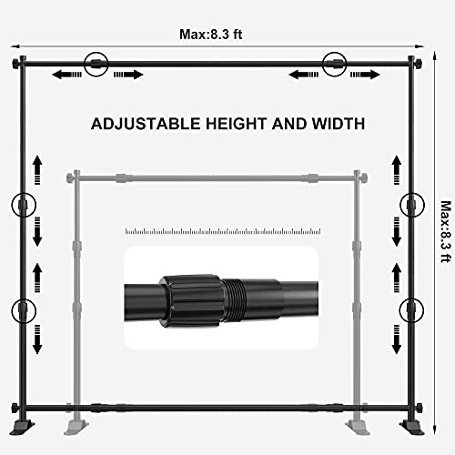 8'x8' Heavy Duty Backdrop Banner Stand,with Thicker Professional Large Telescopic Connecting Pipe,Fit Trade Show and Display Booth Exhibitor Background,with Carrying Bag(Black)
