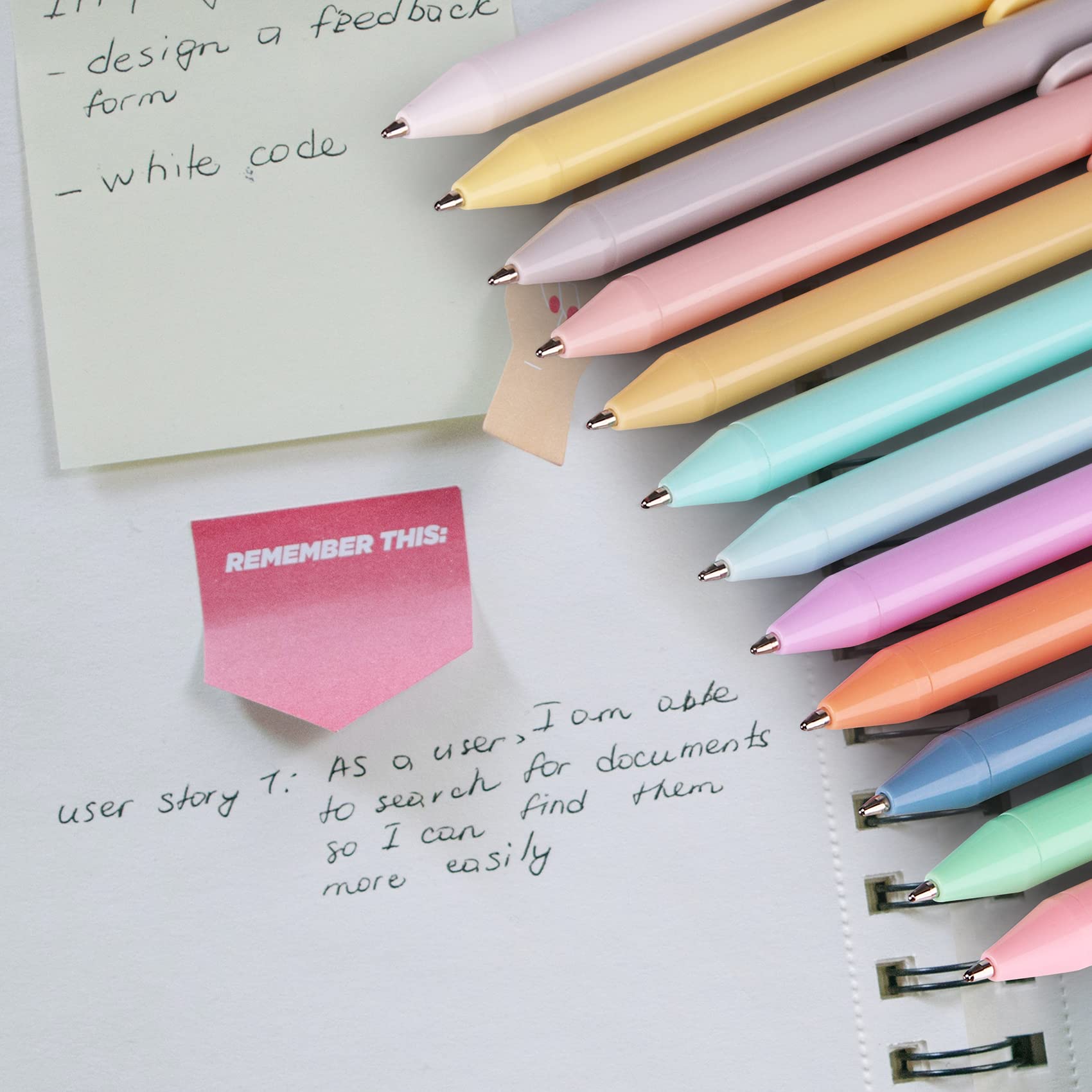 WY WENYUAN 12Pcs Ballpoint Pens, Comfortable Writing Pens, Pastel Retractable Pretty Journaling Pens, Black Ink Medium Point 1.0 mm Gift Pens, Cute Pens Office Supplies for Women&Men