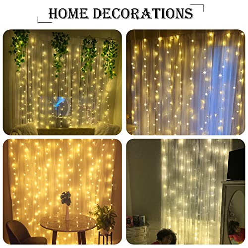 White Backdrop Curtains with Lights String for Wedding Parties 10×10ft Sheer Tulle Backdrop Curtain for Bridal Shower Baby Shower Birthday Party Photo Shoot Background Decorations(2 Panels 10ft×10ft)