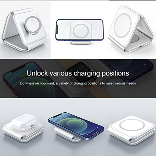 ZEROGOGO 3 in 1 Wireless Charger Station for Apple Multiple Devices, Magnetic Foldable Charging Pad, Compatible with iPhone 14/Pro/Max/Plus/13/12, iWatch, AirPods 3/2/Pro (PD20W Adapter Inclduded)