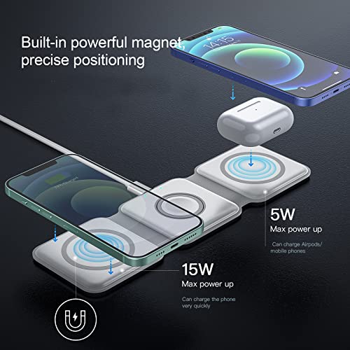 ZEROGOGO 3 in 1 Wireless Charger Station for Apple Multiple Devices, Magnetic Foldable Charging Pad, Compatible with iPhone 14/Pro/Max/Plus/13/12, iWatch, AirPods 3/2/Pro (PD20W Adapter Inclduded)