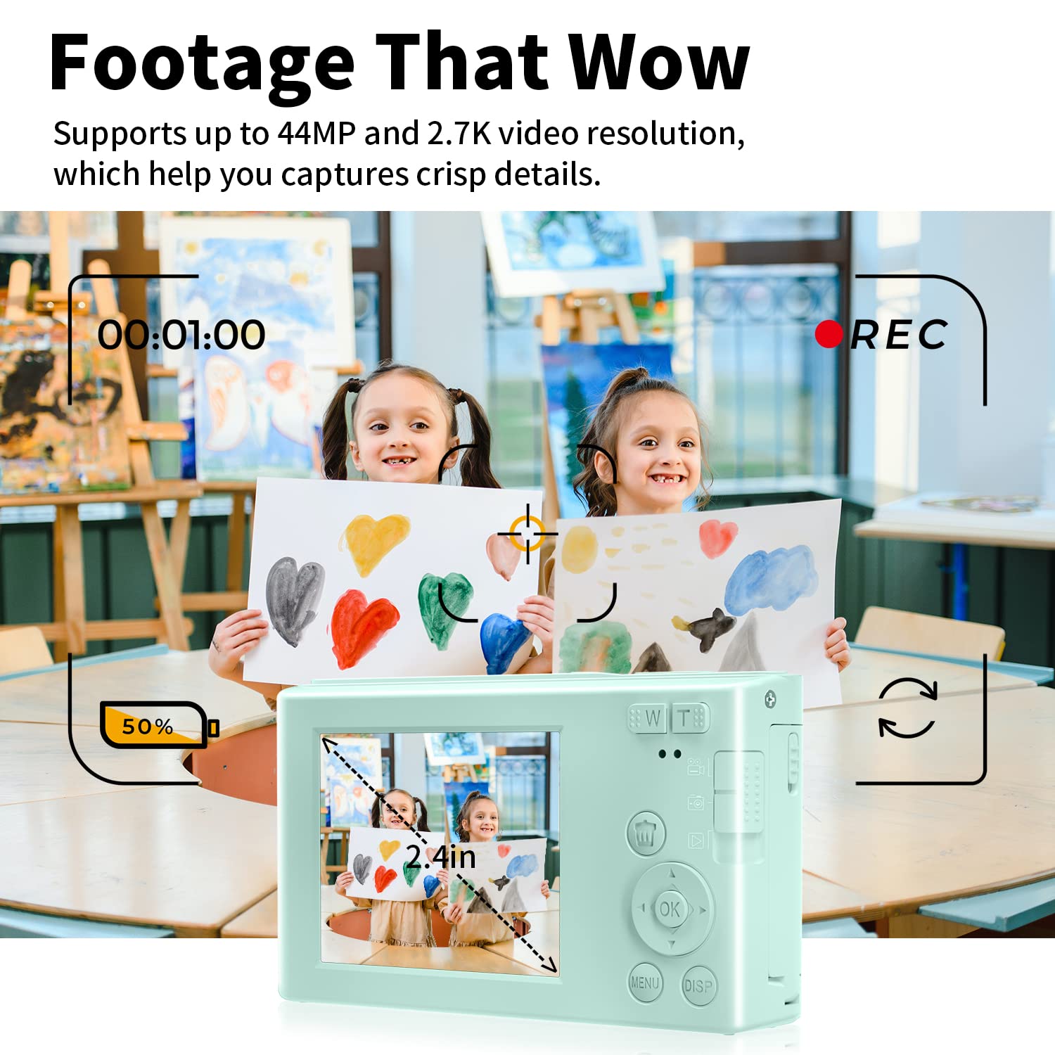 VJIANGER 4K Digital Camera 44MP Point and Shoot Camera with 16X Digital Zoom 2.4 Inch Kids Camera with 32GB SD Card Vlogging Camera for Teens Students Boys Girls Seniors(DC6-X3 Green2)