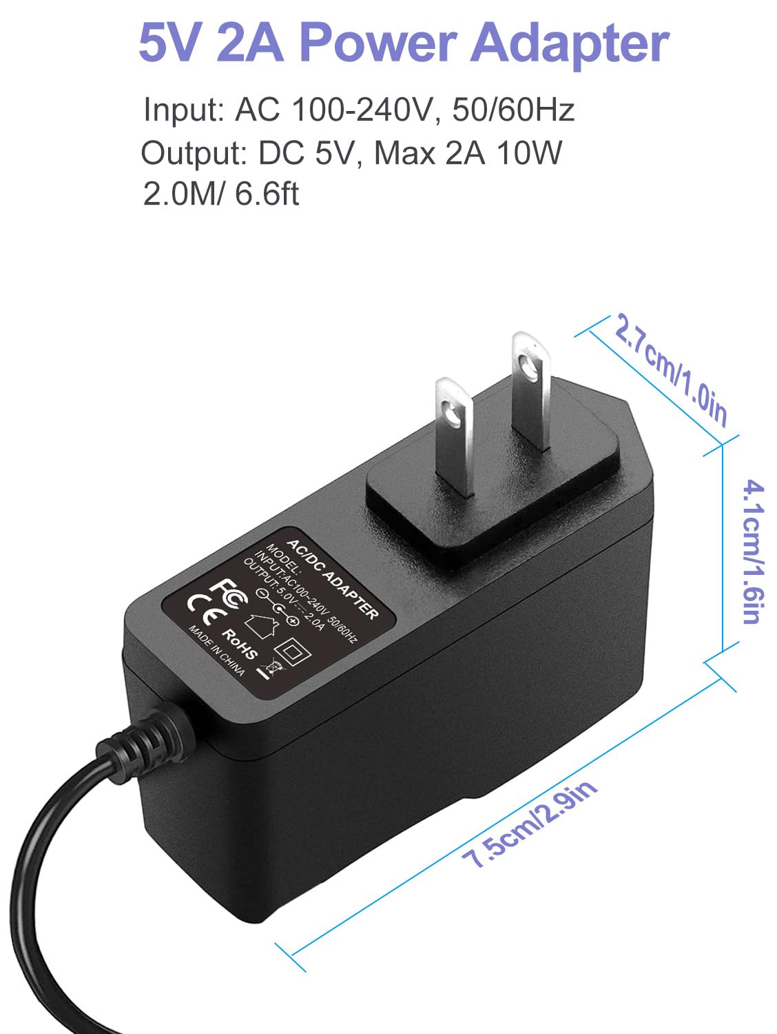 iCreatin 5V Power Cord for Graco Swings: Simple Sway, Glider LX, Glider Elite, Glider Premier, Glider Lite, Glider Petite LX, Sweetpeace, DuetSoothe, DuetConnect LX, Sweet Snuggle, Comfy Cove DLX