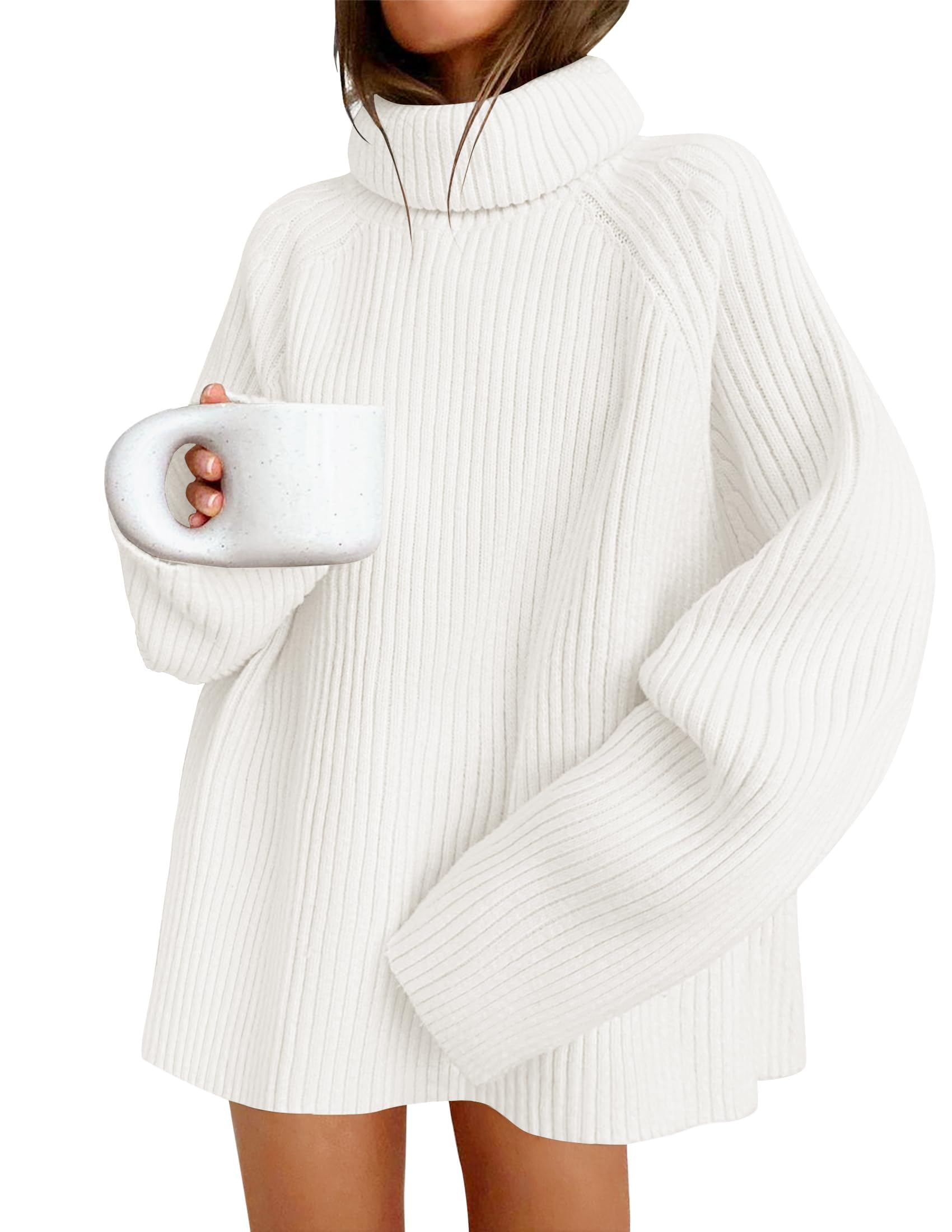ZESICA Women's Winter Sweaters Oversized Turtleneck Long Sleeve Chunky Knitted Pullover Sweater Jumper Tops,White,Medium