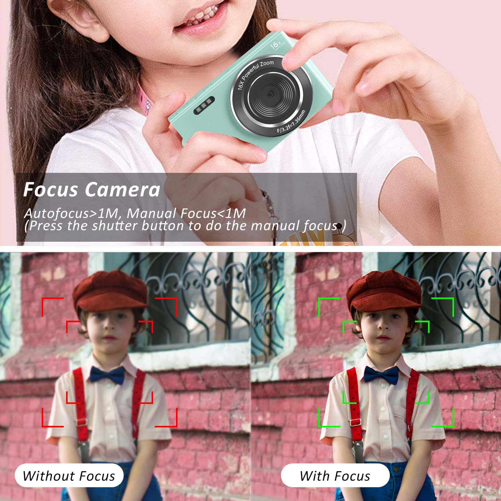 VJIANGER 4K Digital Camera 44MP Point and Shoot Camera with 16X Digital Zoom 2.4 Inch Kids Camera with 32GB SD Card Vlogging Camera for Teens Students Boys Girls Seniors(DC6-X3 Green2)