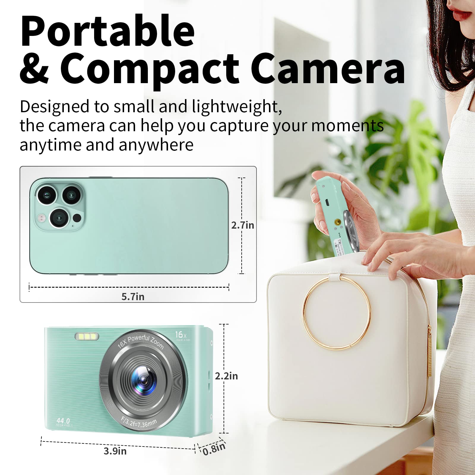VJIANGER 4K Digital Camera 44MP Point and Shoot Camera with 16X Digital Zoom 2.4 Inch Kids Camera with 32GB SD Card Vlogging Camera for Teens Students Boys Girls Seniors(DC6-X3 Green2)