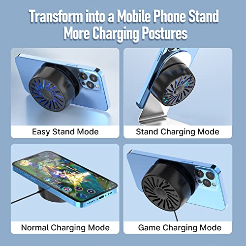 DTZY Magnetic Wireless Charger Phone Cooler, 15W Fast Charging Compatible with Radiator Wireless Charging for iPhone 14/13/12 Series,Magsafe Wireless Charging for Gaming Video Live Streaming Black
