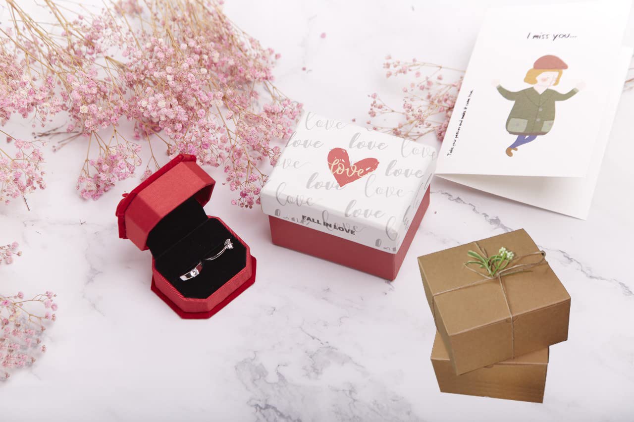 Brown Valentine's Day Gift Boxes 10 Pack 8x8x4 Inches, Paper Gift Box for Gift Packaging, Bridesmaid Proposal Box, Groomsmen Proposal Box, Birthday Party Box- Extra 20M String, 100g Shredded Paper Filler, 20xStickers