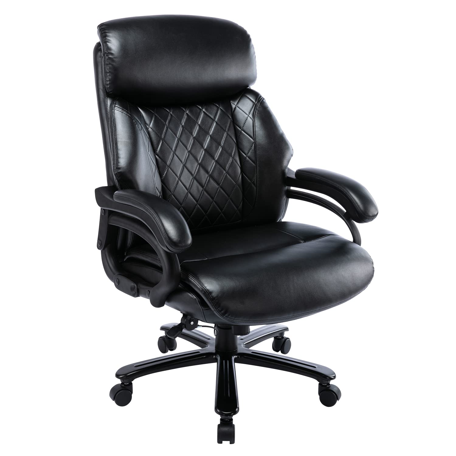 COLAMY High Back Big & Tall Office Chair 400lb Large Executive Desk Computer Swivel Chair for Heavy People, Bonded Leather Heavy Duty Metal Base Ergonomic Design, Diamond Pattern Black