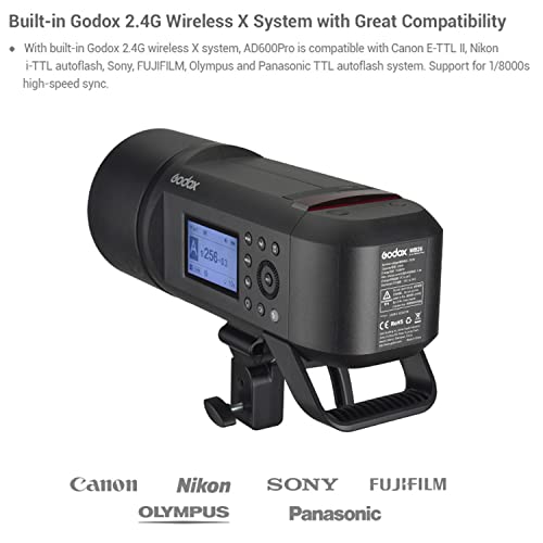 Godox AD600 Pro AD600Pro Godox Flash for Canon Nikon Sony Fujifilm Olympus Panasonic Camera,Built-in Godox 2.4G Wireless X System,600Ws TTL Outdoor Flash with Li-ion Battery HSS 1/8000s Strobe Light