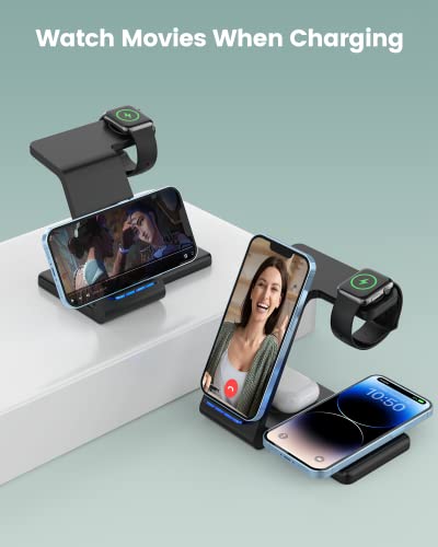 Charging Station for Multiple Devices Apple, 4 in 1 Wireless Charger Station, with Qi-Certified 30W Charging Dock for Apple Watch 7 6 SE 5 4 3, iPhone 14 13 12 11 Pro, Pro Max, Mini, AirPods Pro 3, 2