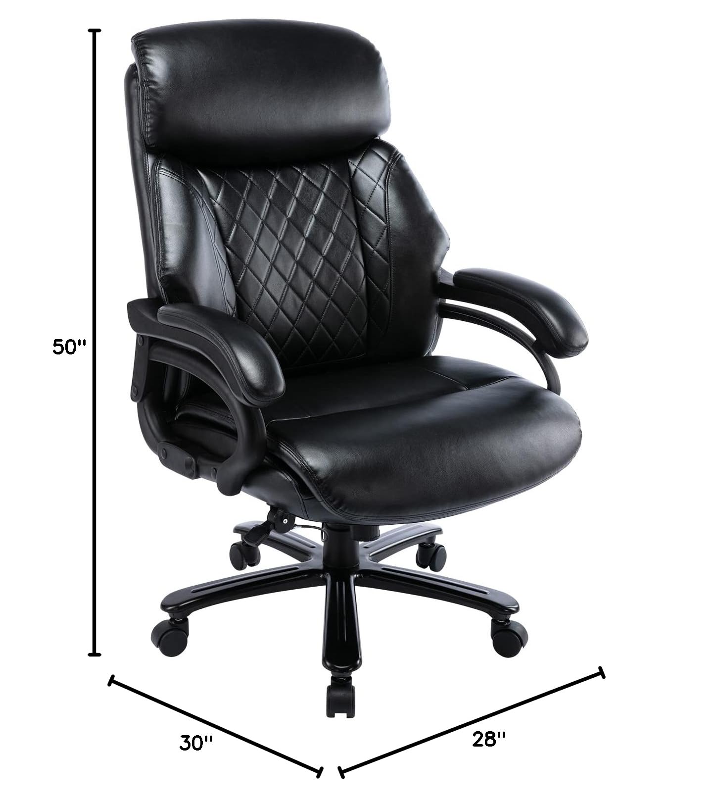 COLAMY High Back Big & Tall Office Chair 400lb Large Executive Desk Computer Swivel Chair for Heavy People, Bonded Leather Heavy Duty Metal Base Ergonomic Design, Diamond Pattern Black