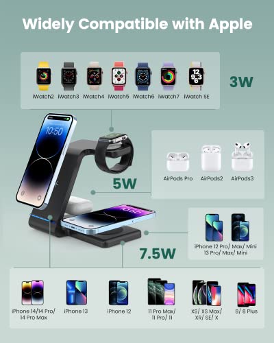 Charging Station for Multiple Devices Apple, 4 in 1 Wireless Charger Station, with Qi-Certified 30W Charging Dock for Apple Watch 7 6 SE 5 4 3, iPhone 14 13 12 11 Pro, Pro Max, Mini, AirPods Pro 3, 2