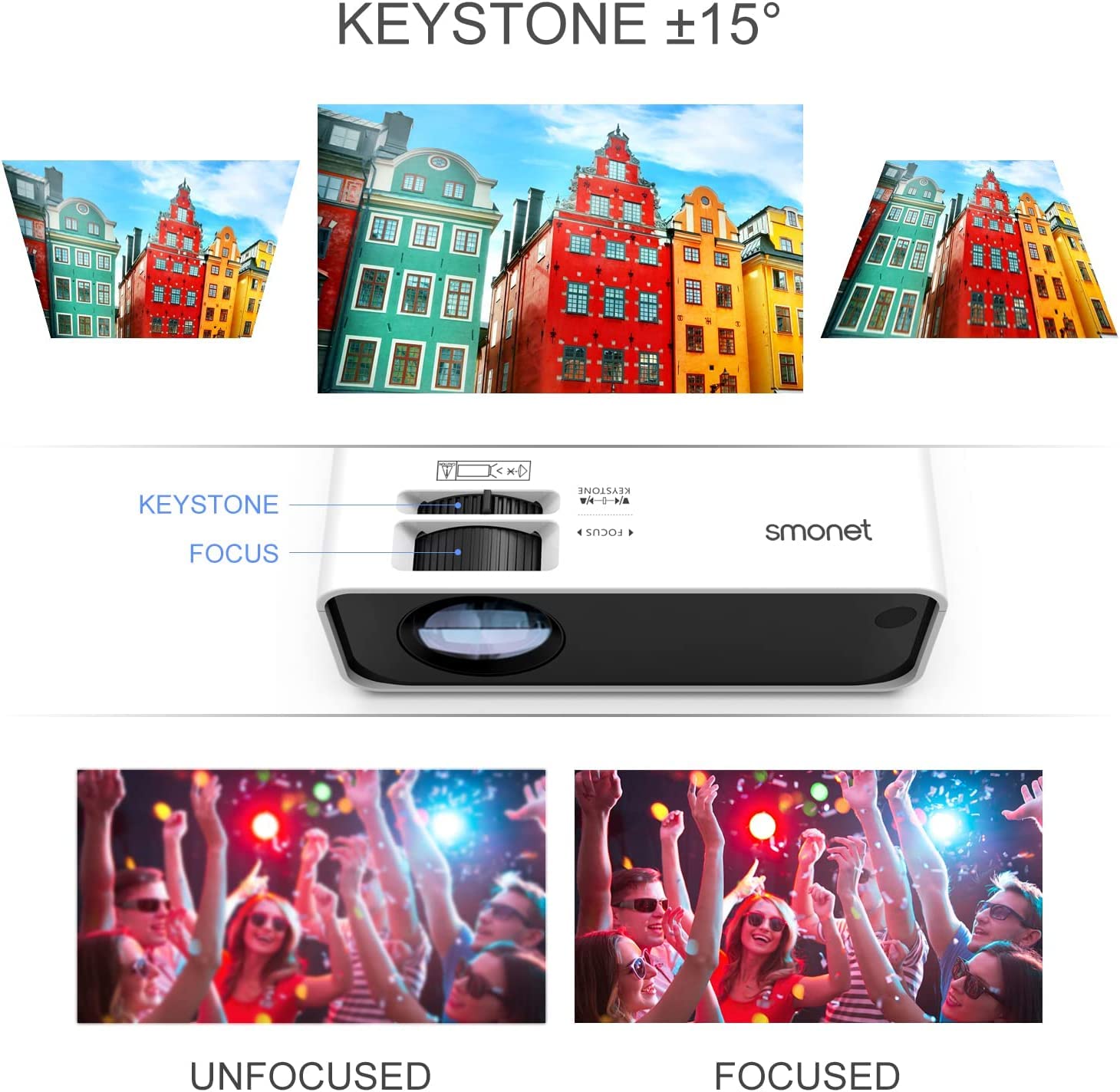 SMONET 1080P Movie Projector 4K Home Projector Video TV Projector Portable Mini Projector Outdoor Indoor Wall Compatible with TV Stick Laptops PC PS5 HDMI USB