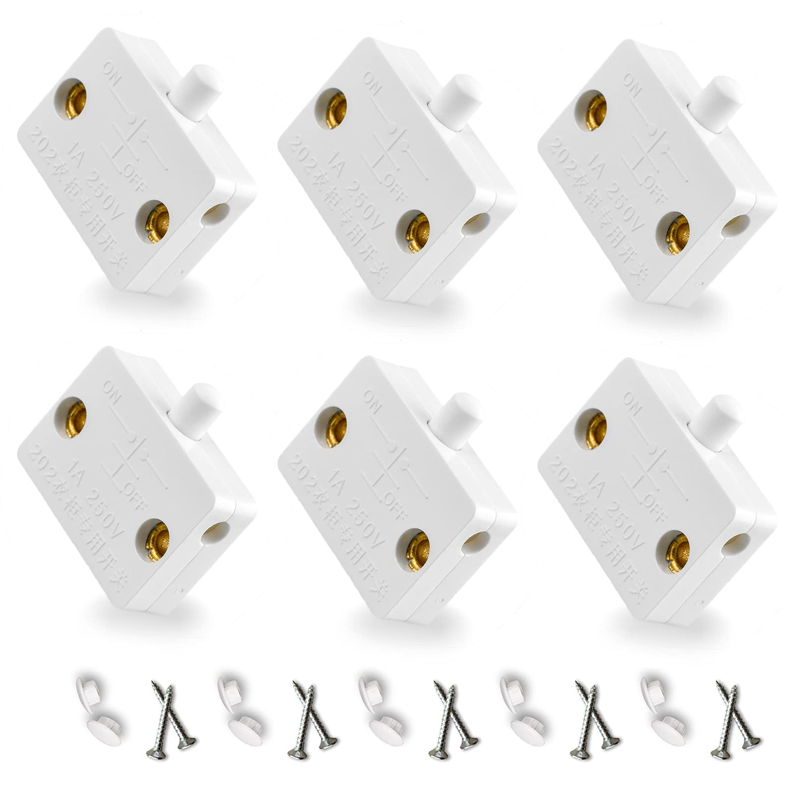 6Sets Wardrobe Closet White Electrical Light Switches Normally Closed Lamp Switch,for Cabinet Lights Closet Doors Closet Lights Wardrobe Cabinet Pantry Closet Pantry Light On Off Switch