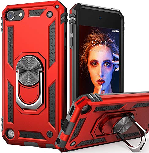 iPod Touch 7 Case, iPod Touch 6 Case with Car Mount,IDweel Hybrid Rugged Shockproof Protective Cover with Built-in Kickstand for iPod Touch 5 6 7th Generation, Red