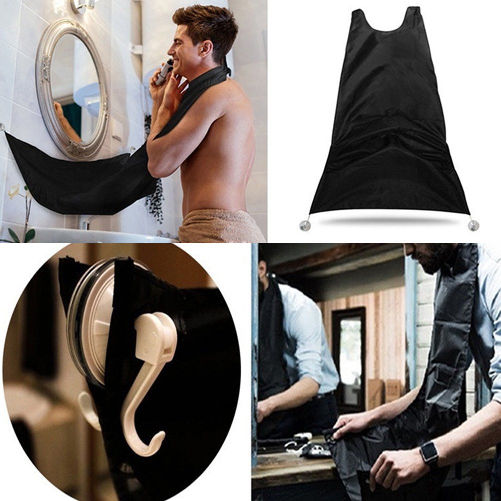 ZAWARA Mens Shave Beard Cape Carrier Haircut Apron Facial Clean Bib Clipping Catcher with Sucker Black