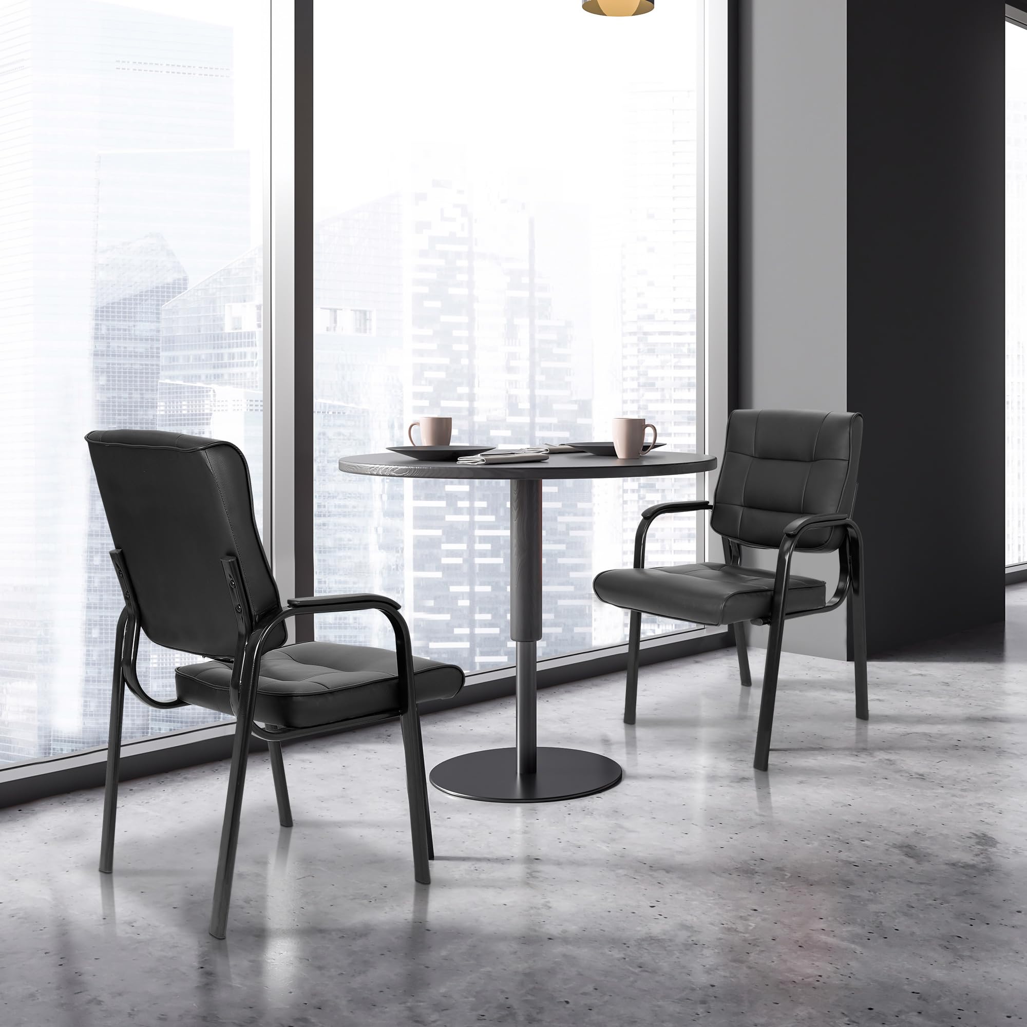 SUPER DEAL Office Guest Chair Bonded Leather Executive Side Chair Reception Chair with Solid Metal Frame Home Office Furniture