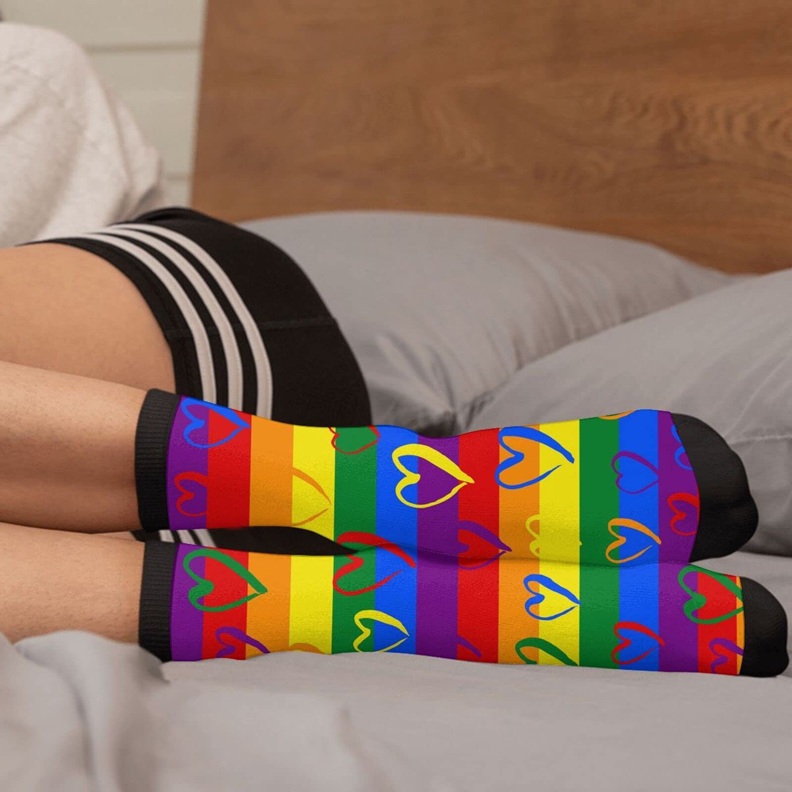 Jedenkuku Gay Pride Rainbow Colored Valentine Heart Novelty And Interesting Socks For Men And Women