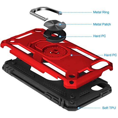 iPod Touch 7 Case, iPod Touch 6 Case with Car Mount,IDweel Hybrid Rugged Shockproof Protective Cover with Built-in Kickstand for iPod Touch 5 6 7th Generation, Red