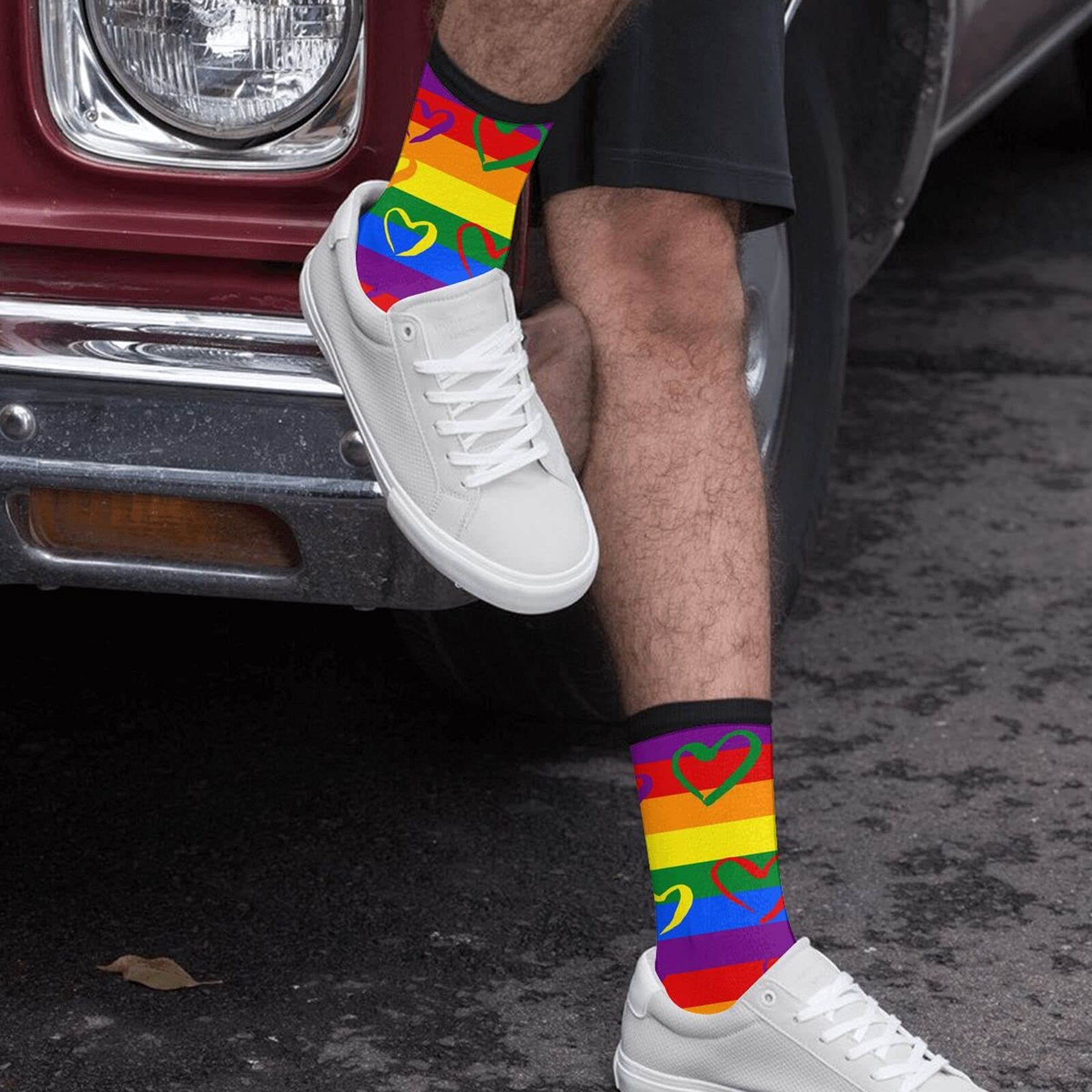 Jedenkuku Gay Pride Rainbow Colored Valentine Heart Novelty And Interesting Socks For Men And Women