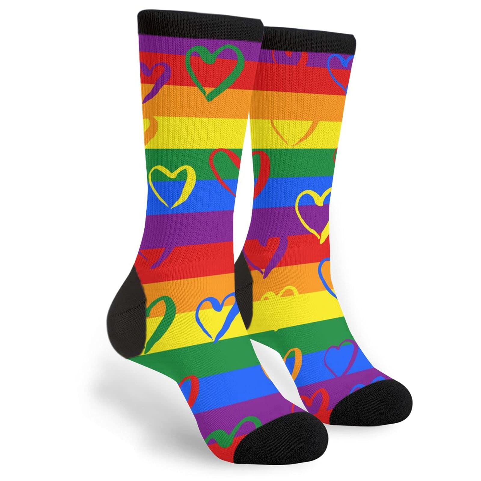 Jedenkuku Gay Pride Rainbow Colored Valentine Heart Novelty And Interesting Socks For Men And Women