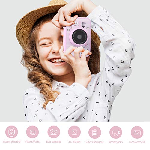 Children Camera, Mp3 Player Fast Charging Video Camera, 3.5 Inch LCD Video Recording Taking Photos Previewing Flash Mode for Kids Girls(Pink)