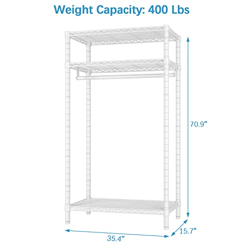 VIPEK V1S i1 Heavy Duty Garment Rack 3-Tier Wire Clothes Rack for Hanging Clothes Freestanding Closet Organizer with Hanging Rod Space Saving Wardrobe Storage Clothing Rack, White