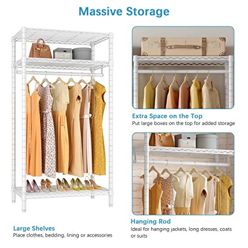 VIPEK V1S i1 Heavy Duty Garment Rack 3-Tier Wire Clothes Rack for Hanging Clothes Freestanding Closet Organizer with Hanging Rod Space Saving Wardrobe Storage Clothing Rack, White