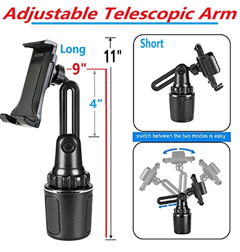TECOTEC Universal 2 in 1 Car Cup Holder Tablet Mount, Upgraded 9" Long Neck Cup Holder iPad Holder for All Cellphones/Z Fold 3/2/Rugged Phones/Tablets up to 12.9"