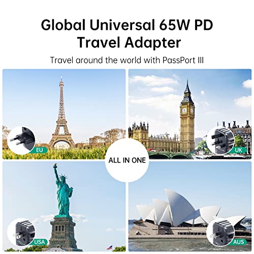 Zendure Universal Travel Adapter 65W PD Fast Charger 4 USB-C,1 USB-A, International Wall Charger AC Plug Adaptor All in One Worldwide Power Charger Compatible with Laptops iPad iPhone AirPods