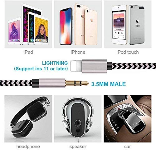 [Apple MFi Certified] Lightning to 3.5mm AUX Audio Nylon Braided Cable, iPhone AUX Cord for Car Stereo for iPhone13/12/ 11/11 Pro/XS/XR/X 8 7 6/iPad/iPod to Car/Home Stereo, Speaker, Headphone