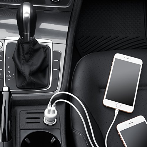 AmazonBasics Dual-Port USB Car Charger Adapter for Apple and Android Devices, 4.8 Amp, 24W, White