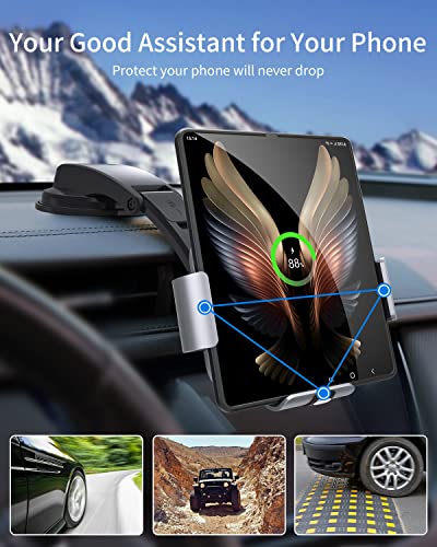 JOYVEVA Dual Coil Wireless Car Charger for Galaxy Z Fold 4/3, Fast Charging Phone Holder for Galaxy Z Fold 2, Landscape Mobile Phone Mount for Galaxy Z Fold (Steel Gray)