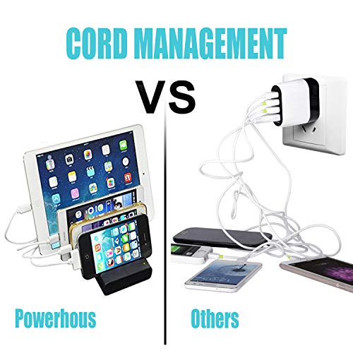 Charging Station,Thopeb 4 Port USB Charging Station Included 4 Short Mixed Cables - Compatible Ipad,iPhone,Samsung,Smartphone - Desktop Cell Phone Charge Stand & Multiple USB Charger Docking Organizer