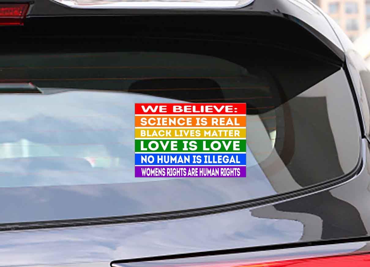 2 Pcs We Believe Womens Rights are Human Rights Love is Love Bumper Stickers for Car,Gay Pride Black Lives Matter Rainbow Flag Sticker for Trucks Window Laptop Waterproof Décor 6X4 in