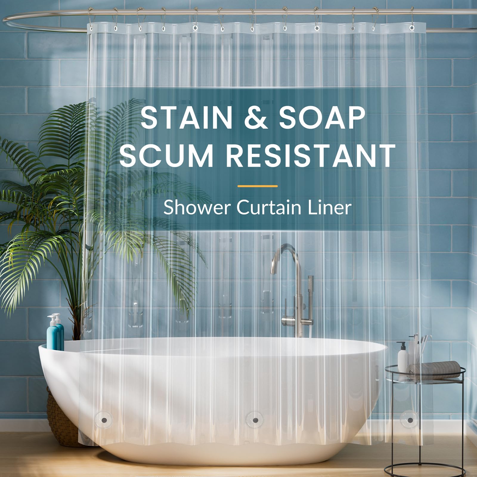 Titanker Clear Shower Curtain Liner, 72 x 72 Plastic Shower Liner Lightweight PEVA Shower Curtain Liner for Bathroom, Waterproof Shower Liner with Magnets and Rustproof Grommet Holes