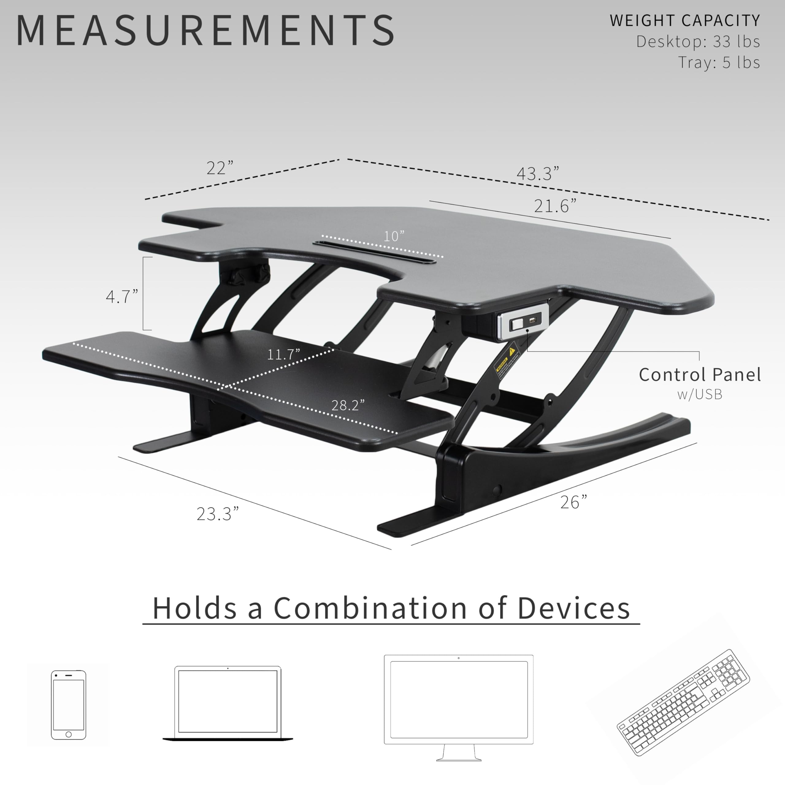 VIVO Black Electric Corner Height Adjustable 43 inch Cubicle Standing Desk Converter, Quick Sit to Stand Tabletop Dual Monitor Riser, DESK-V000VCE