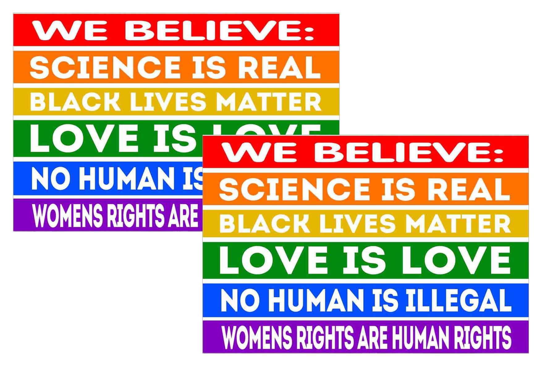 2 Pcs We Believe Womens Rights are Human Rights Love is Love Bumper Stickers for Car,Gay Pride Black Lives Matter Rainbow Flag Sticker for Trucks Window Laptop Waterproof Décor 6X4 in