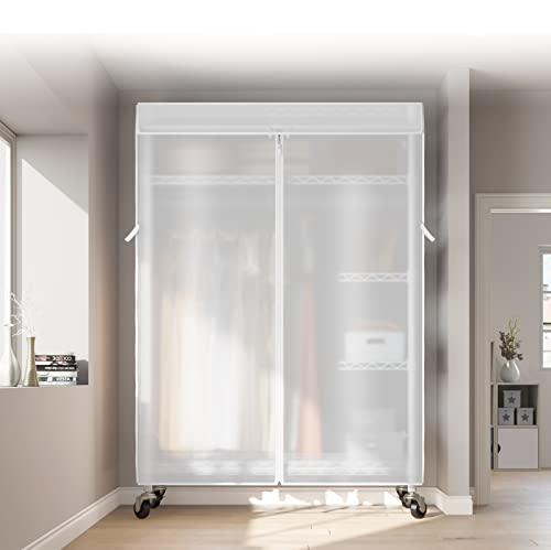VIPEK V11C Garment Rack Rolling Clothes Rack Heavy Duty Portable Closets with Lockable Wheels Adjustable Metal Wire Shelves Wardrobe White Clothing Rack with Frosted Translucent Cover, Max Load 452LBS