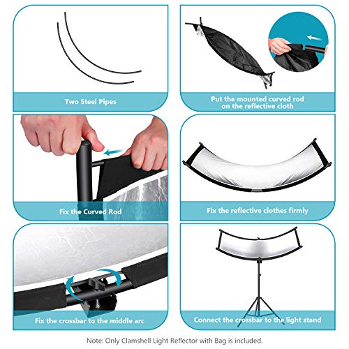 Neewer Clamshell Light Reflector Diffuser with Carrying Bag, 39โร18โ/100x45cm Photography Curved Lighting Reflector for Photo Studio Photography, Black/White/Gold/Silver Colors (Stand Not Included)