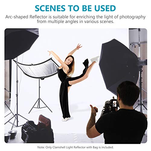 Neewer Clamshell Light Reflector Diffuser with Carrying Bag, 39โร18โ/100x45cm Photography Curved Lighting Reflector for Photo Studio Photography, Black/White/Gold/Silver Colors (Stand Not Included)