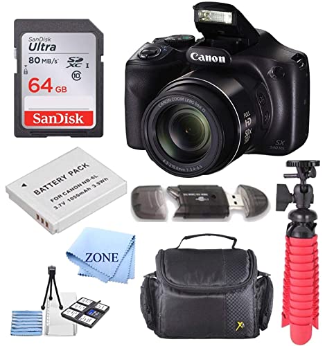 Canon PowerShot SX540 HS 20.3MP Digital Camera with 50x Optical Zoom + 64GB Delux Accessory Bundle (Renewed)