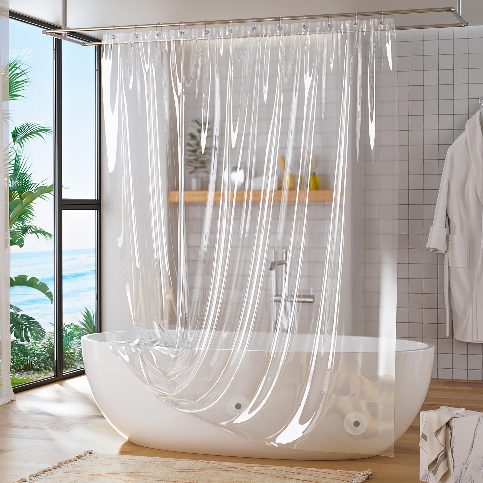 Titanker Clear Shower Curtain Liner, 72 x 72 Plastic Shower Liner Lightweight PEVA Shower Curtain Liner for Bathroom, Waterproof Shower Liner with Magnets and Rustproof Grommet Holes