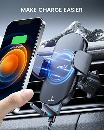 APPS2Car Wireless Car Charger Mount Vent, 15W Fast Charging Wireless Car Phone Charger, Compatible with iPhone 14 Pro/14, Samsung Galaxy S22/S21/S20, etc.
